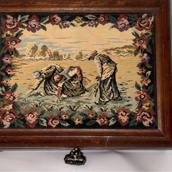 American Vintage | Accents | Vintage Tapestry Wooden Jewelry Box With ...